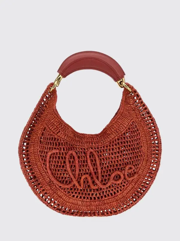 Chloé Summer Banana Raffia Crochet Tote Bag - Red