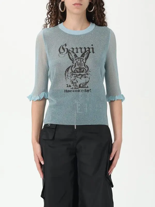 GANNI Ribbed Mesh Knit Sweater