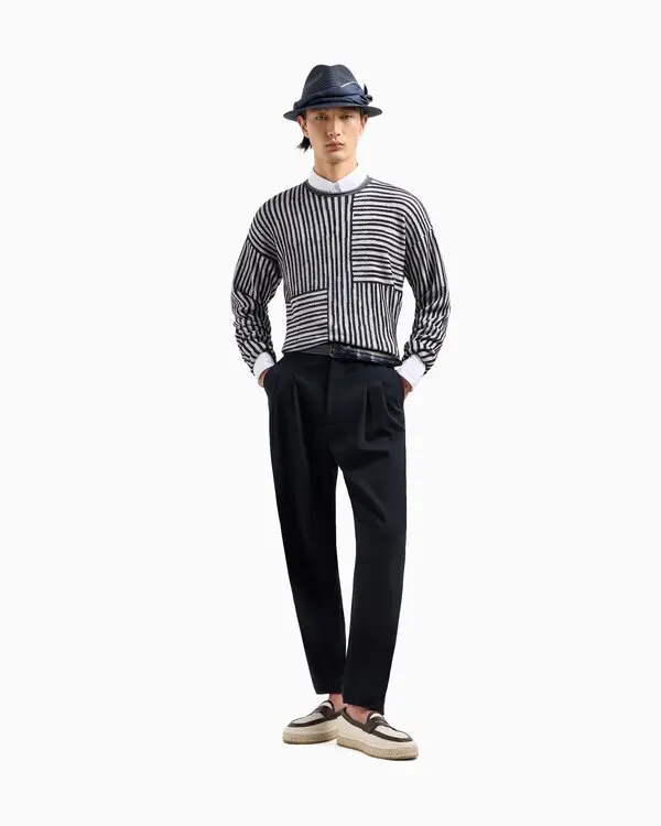 Giorgio Armani Crew-neck Jumper In A Viscose And Cotton Jacquard
