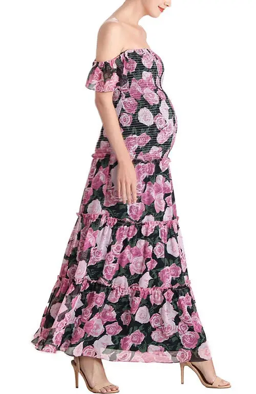 KIMI + KAI Acey Smocked Maternity Maxi Dress - Multicolored