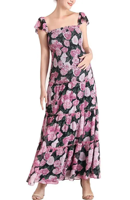 KIMI + KAI Acey Smocked Maternity Maxi Dress - Multicolored