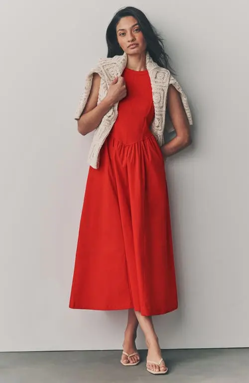 NEXT Cotton Blend Sleeveless Midi Dress