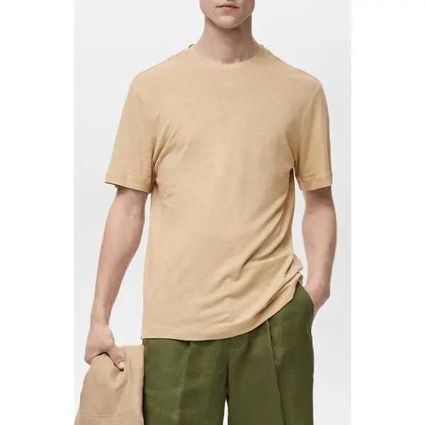 Mango Slim Fit Linen Blend T-shirt - Beige