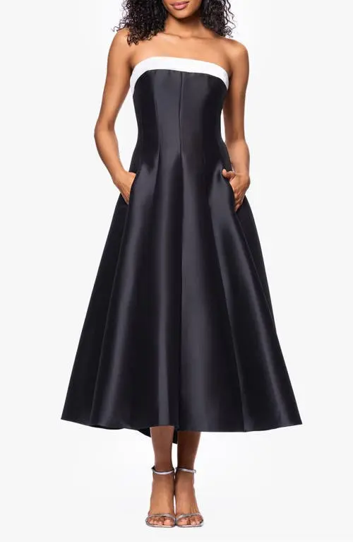 Betsy & Adam Contrast Strapless Mikado Ballgown