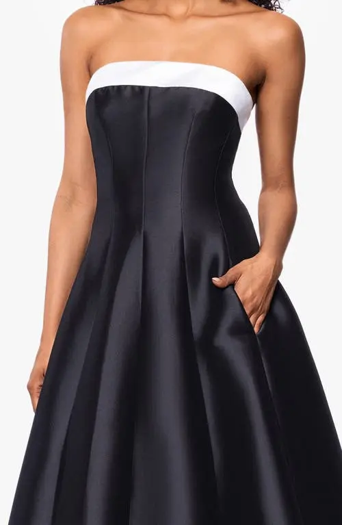 Betsy & Adam Contrast Strapless Mikado Ballgown