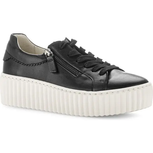 Gabor 53.200 Platform Leather Sneakers - Black