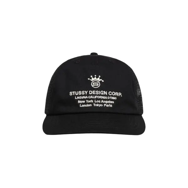 StüSsy Design Corp Trucker Cap - Black | Editorialist