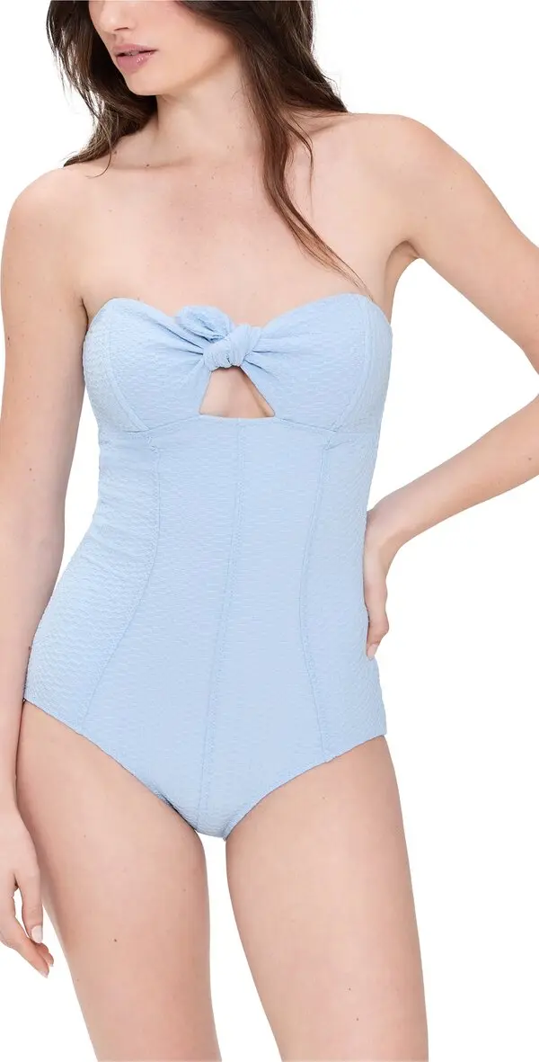 Lisa Marie Fernandez Poppy Bandeau Maillot One Piece - Sea Blue Seersucker