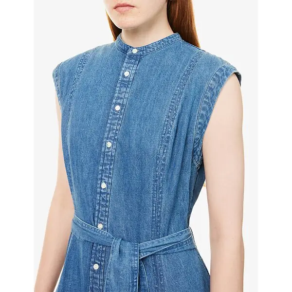 Ralph Lauren Belted Sleeveless Denim Midi Dress Indigo