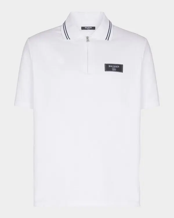 Balmain Monogram Zip Polo Shirt - White