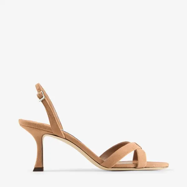 JIMMY CHOO Elsy 70 Suede Crossover Slingback Sandal - Toffee