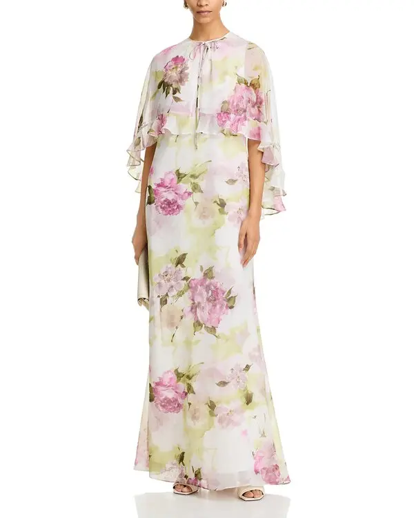 Rickie Freeman For Teri Jon Chiffon Floral Gown