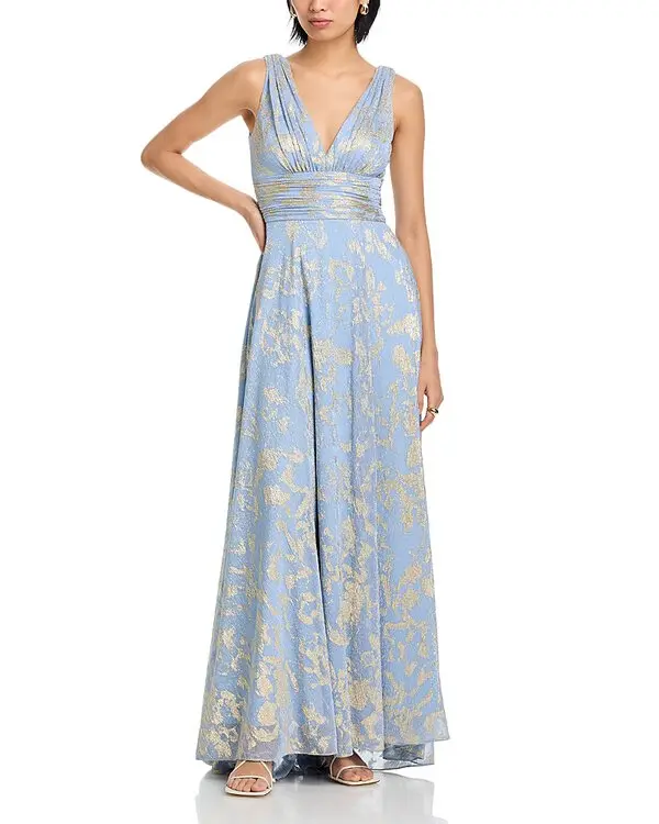 Aqua Crinkle Foil Maxi Dress - Peri / Gold