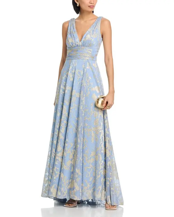 Aqua Crinkle Foil Maxi Dress - Peri / Gold