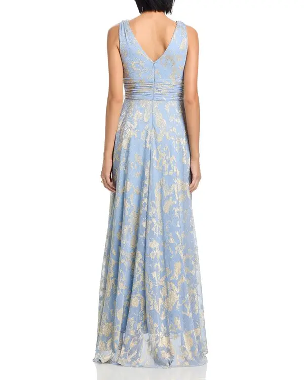 Aqua Crinkle Foil Maxi Dress - Peri / Gold