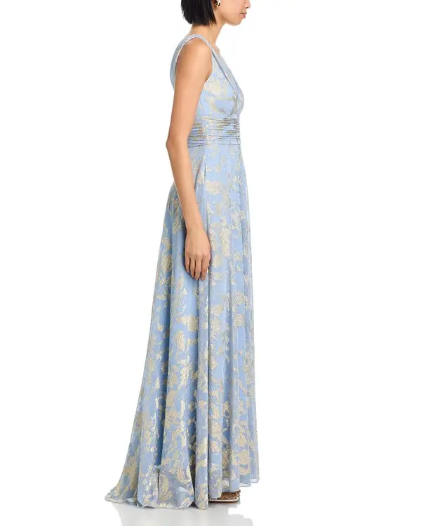Aqua Crinkle Foil Maxi Dress - Peri / Gold