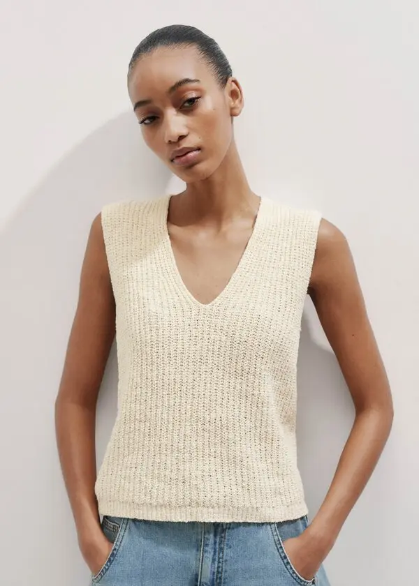 ME+EM Bouclé Cotton Rib Knit Sleeveless Vest