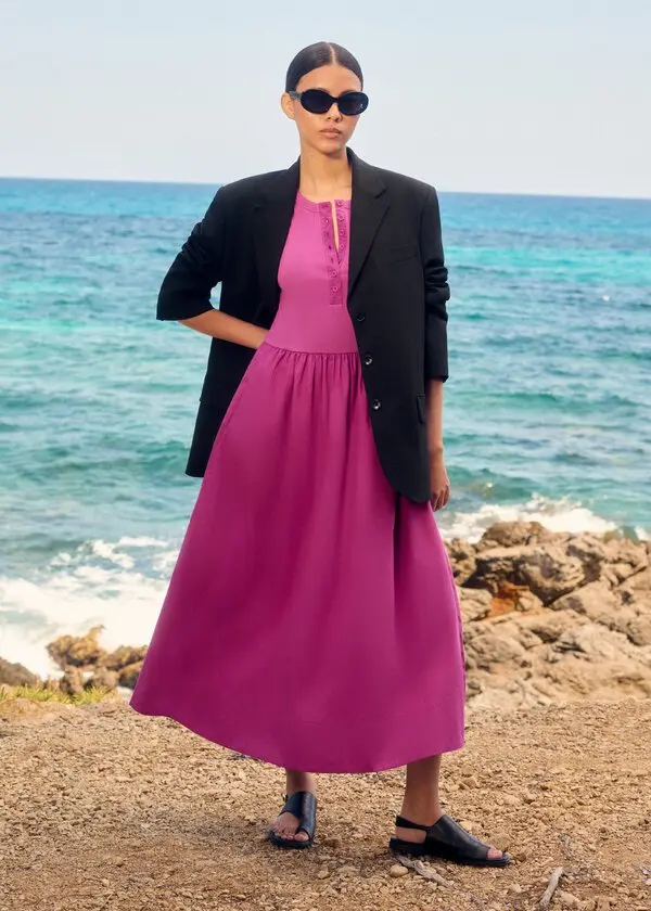 ME+EM Button-front Mixed Media Maxi Dress