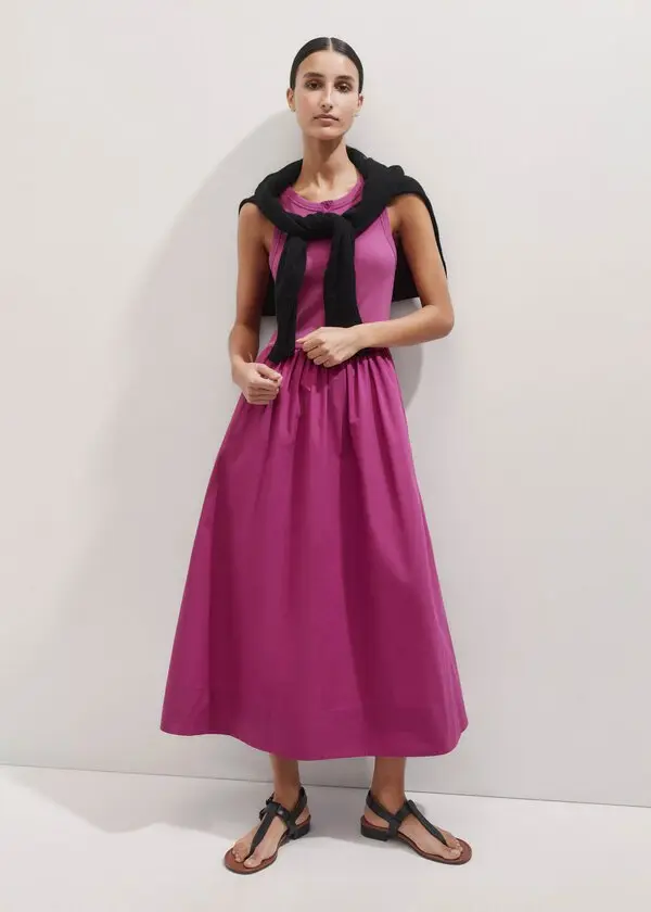 ME+EM Button-front Mixed Media Maxi Dress