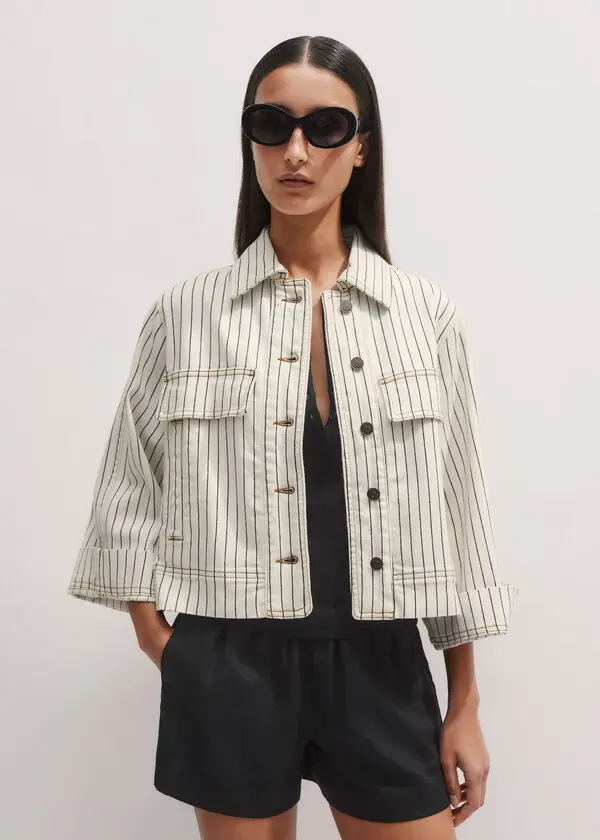 ME+EM Italian Denim Pinstripe Swing Jacket