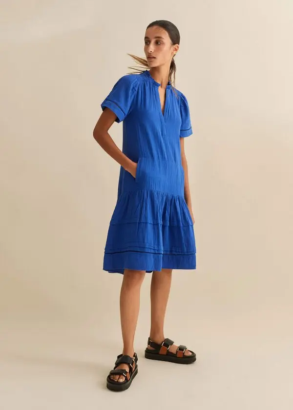 Me+Em Cheesecloth Pleat Detail Swing Dress In Electric Blue - 60% Off |  Editorialist