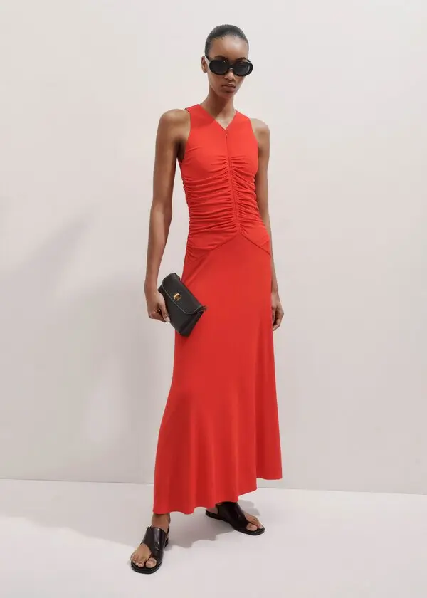 ME+EM Fluid Crepe Jersey Ruched Maxi Dress - Intense Orange