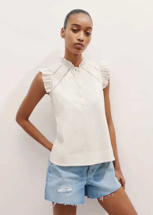 ME+EM Mixed Media Frill Detail Swing Tee