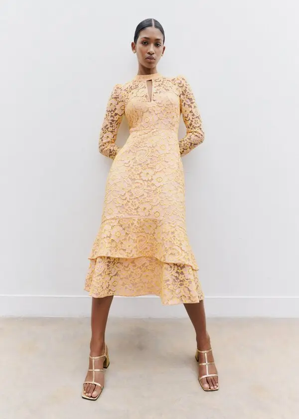 chinese dress ladies Self-Portrait - Yellow Lace Embellished Midi Dress main image 0