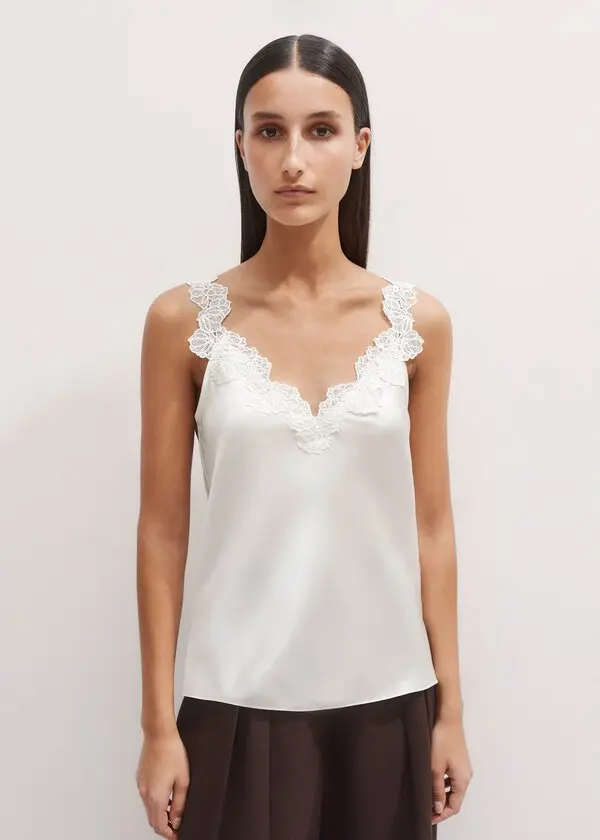 ME+EM Silk And Lace Trimmed Camisole Top - Light Cream