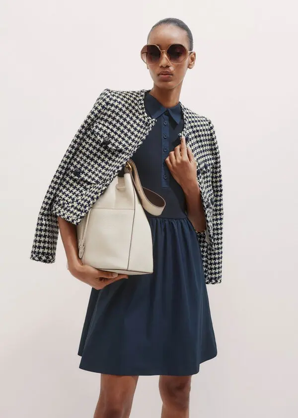 ME+EM Mixed Media Shirt Collar Short Dress