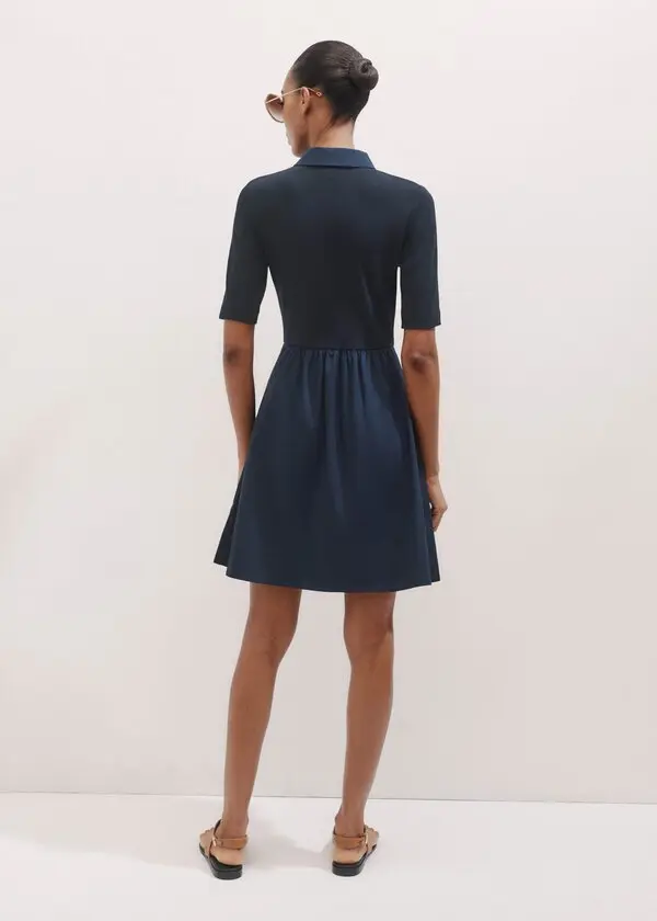ME+EM Mixed Media Shirt Collar Short Dress