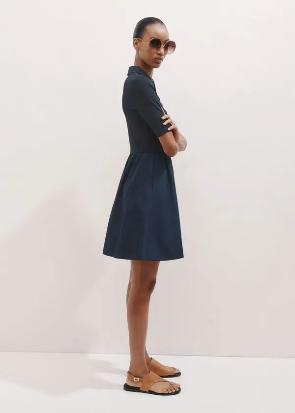 ME+EM Mixed Media Shirt Collar Short Dress