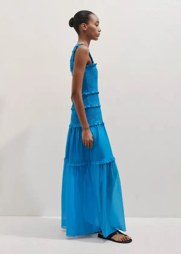 Me+Em Silk-Blend Shirred Maxi Dress - Topaz Blue - 30% Off | Editorialist