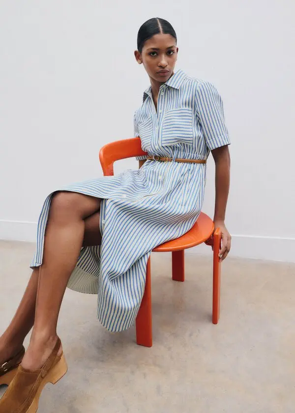 ME+EM Utility Midi Shirt Dress With Belt - Provence Blue/cream Stripe