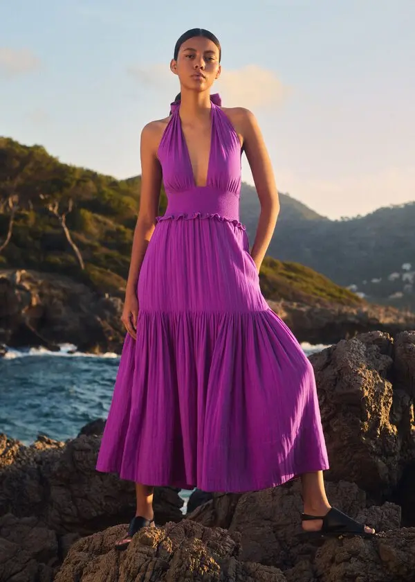 ME+EM Cheesecloth Halterneck Maxi Dress - Iris
