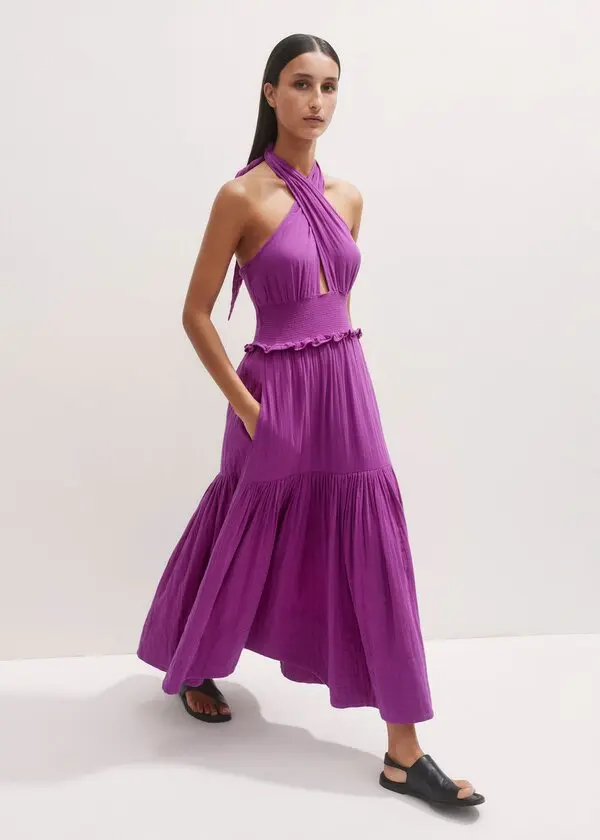 ME+EM Cheesecloth Halterneck Maxi Dress - Iris