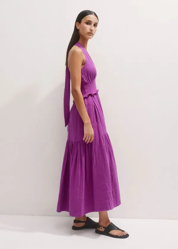 ME+EM Cheesecloth Halterneck Maxi Dress - Iris