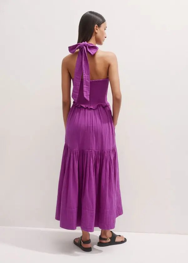 ME+EM Cheesecloth Halterneck Maxi Dress - Iris