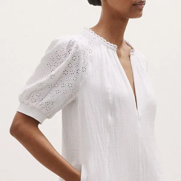 Me+Em Embroidered Cheesecloth Short Dress - Soft White - 30% Off |  Editorialist