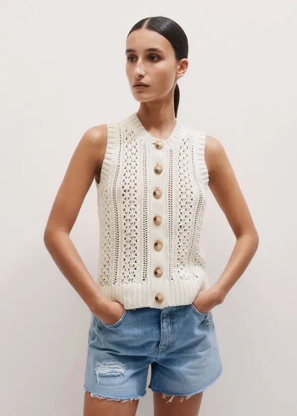 ME+EM Cotton Open Stitch Vest - Cream