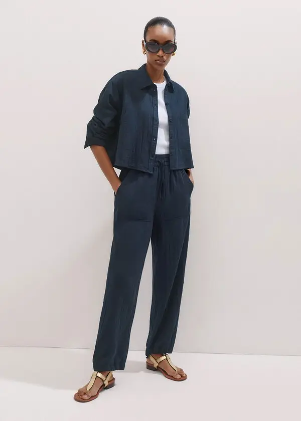 ME+EM Cheesecloth Drawstring Trouser - Navy