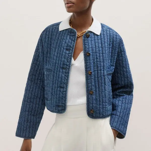 ME+EM Denim Quilted Jacket - Mid Wash