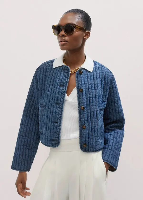 ME+EM Denim Quilted Jacket - Mid Wash