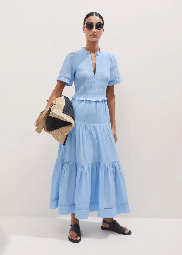 blue kids dress Angel Maternity Margot Maternity Shirred Dress in Light Blue main image 1