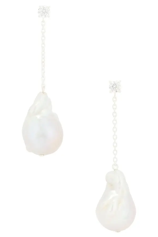 Completedworks Baroque Pearl And Cubic Zirconia Earrings - Rhodium Plated
