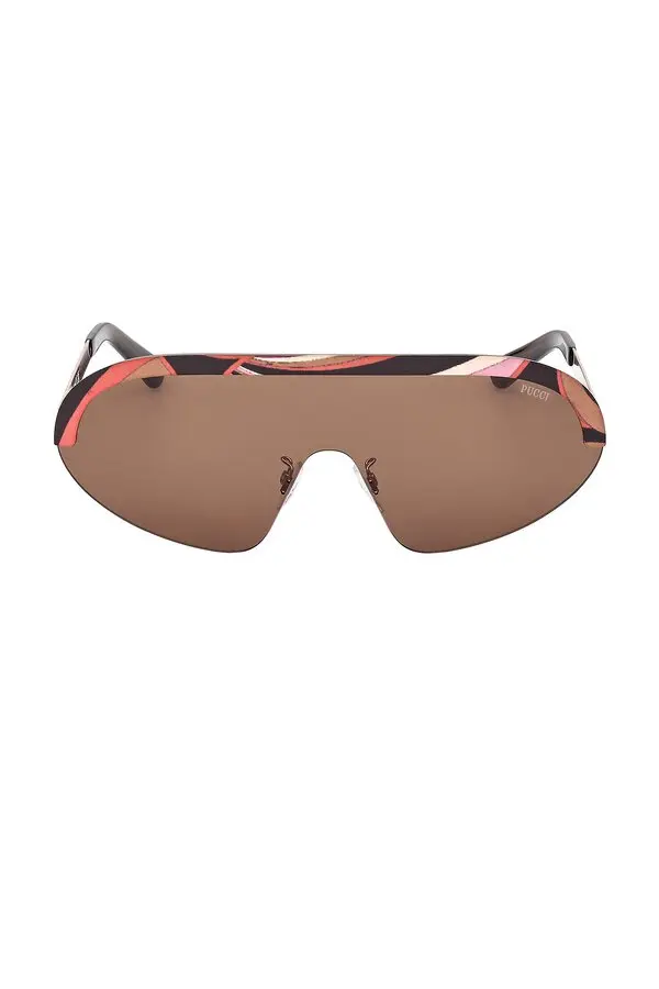 Emilio Pucci Shield Sunglasses - Shiny Rose Gold & Brown