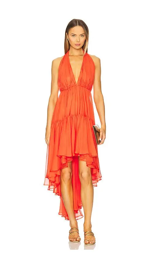 Bardot Leona High Low Ruffle Dress - Fire Red