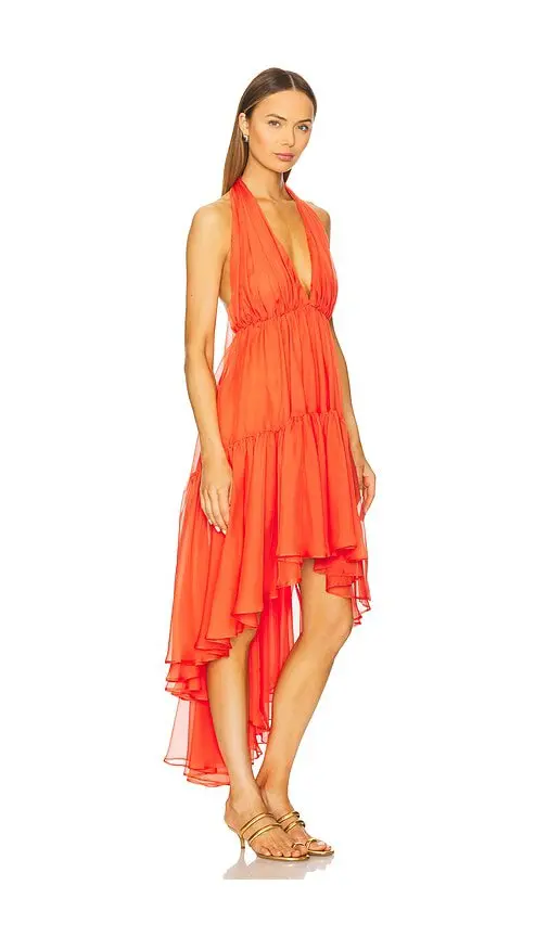 Bardot Leona High Low Ruffle Dress - Fire Red