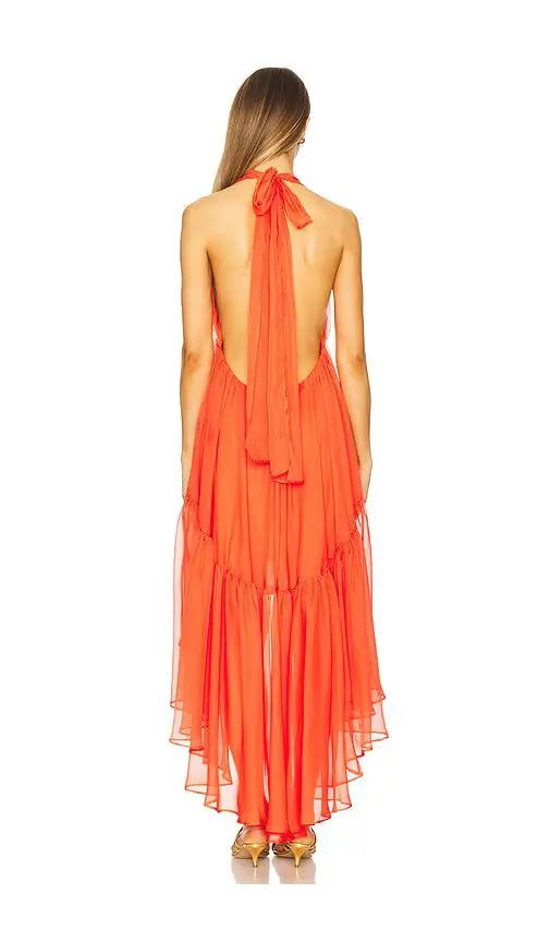 Bardot Leona High Low Ruffle Dress - Fire Red