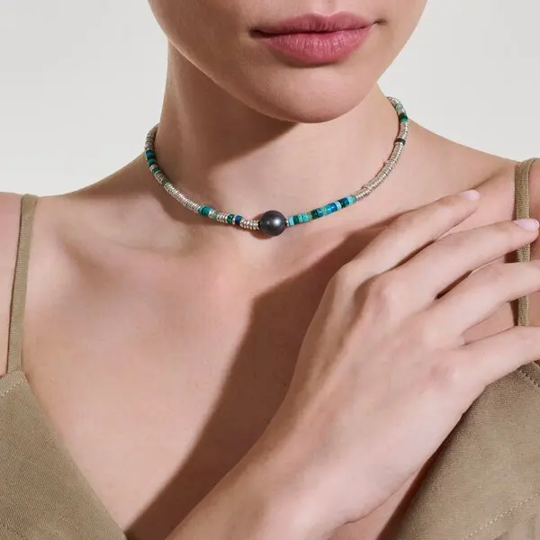John Hardy Heishi Necklace With Hardstones And Pearl